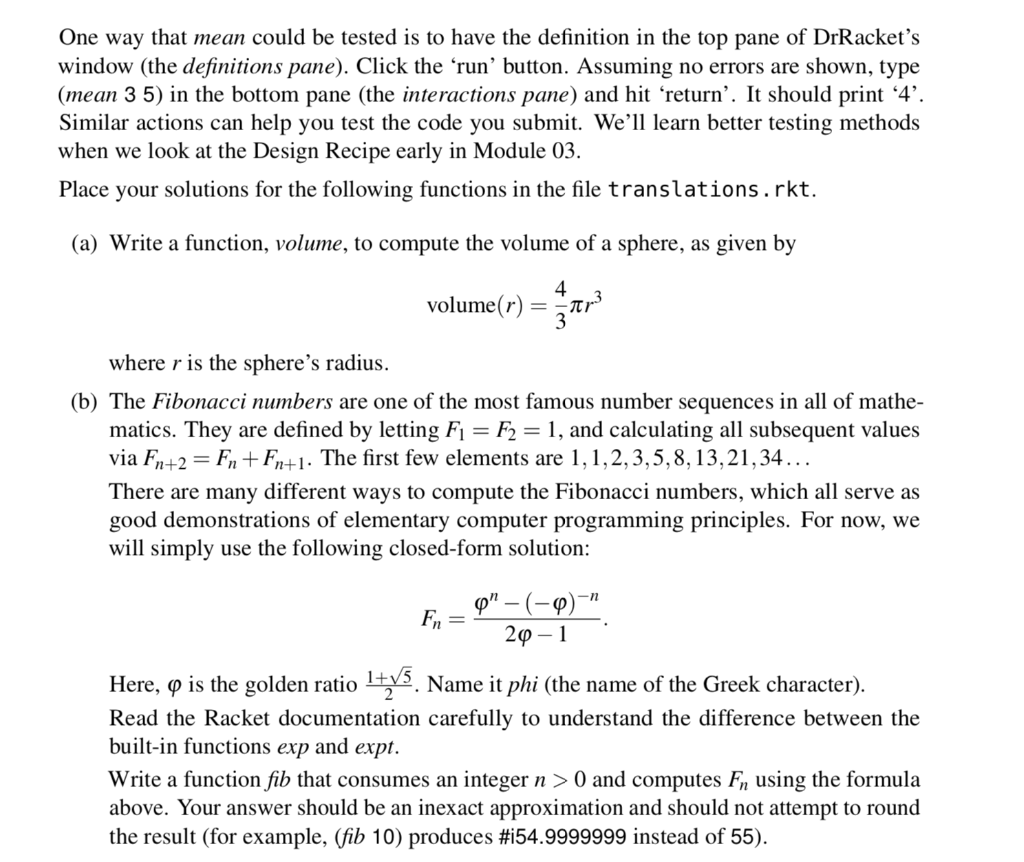 2. Translate the function definitions into Racket, | Chegg.com