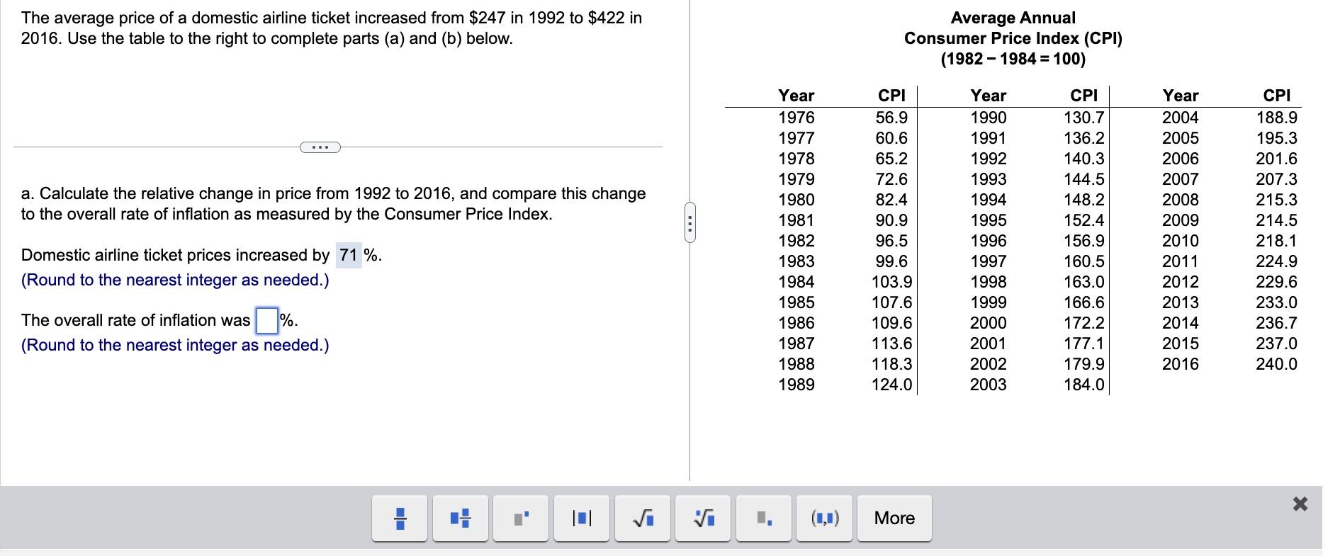 Solved The average price of a domestic airline ticket | Chegg.com