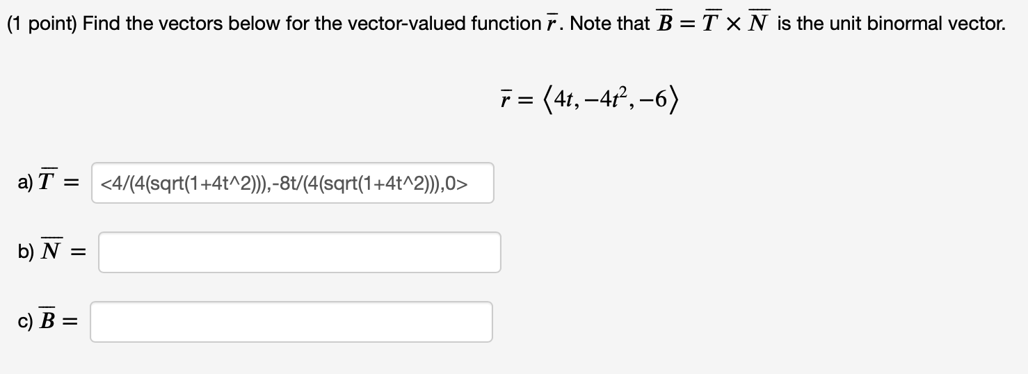 Solved (1 point) Find the vectors below for the | Chegg.com
