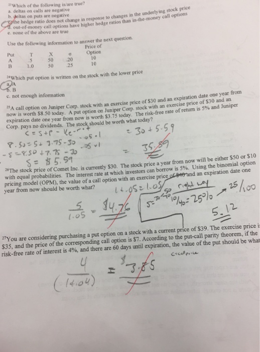 Which of the following is are true? price a. deltas | Chegg.com