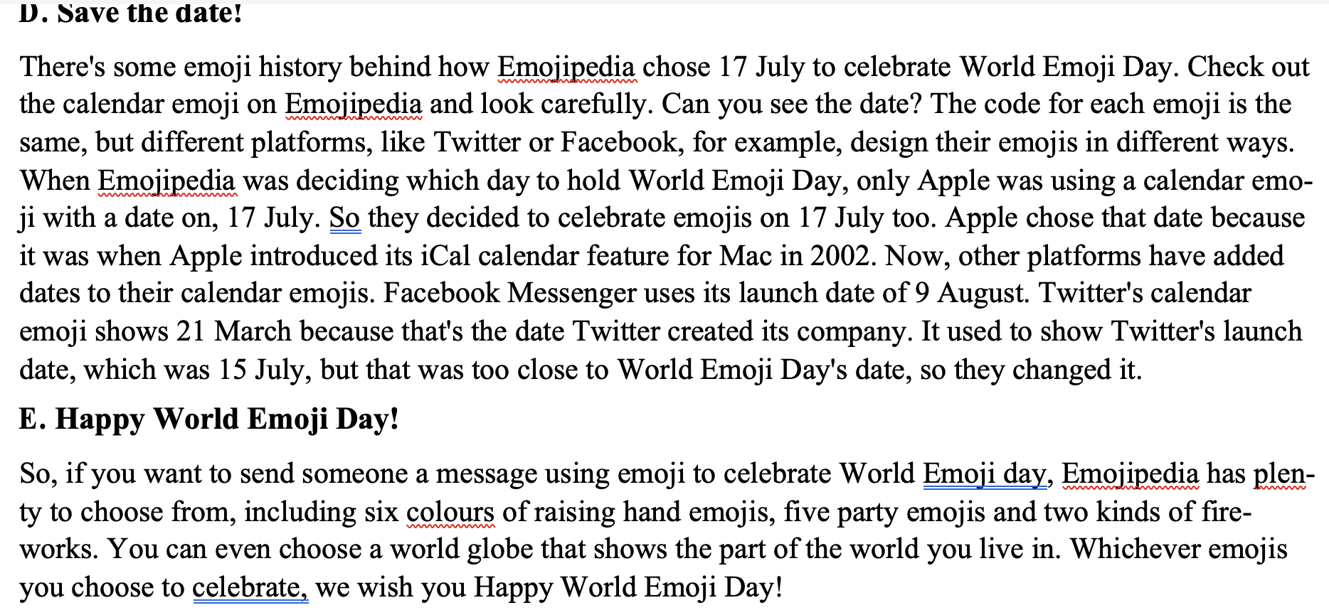 READING #5 World Emoji Day! - A. Emoji is the fastest | Chegg.com