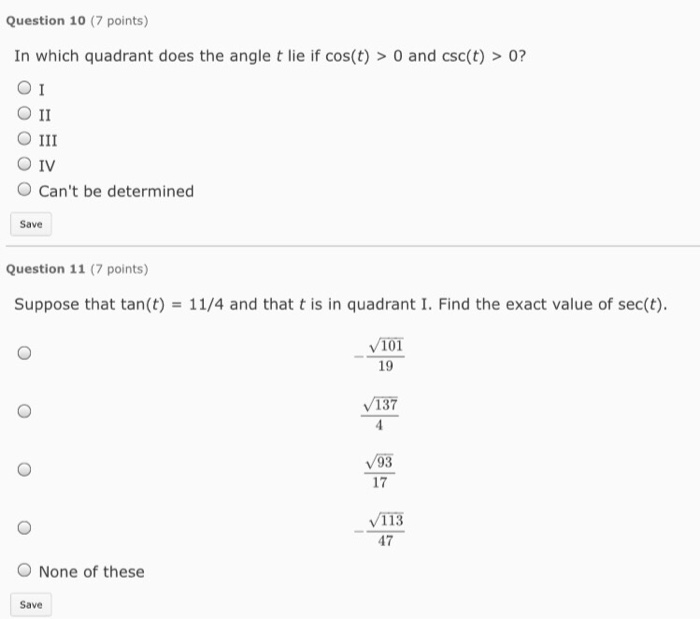 Solved uestion 10 (7 points) In which quadrant does the | Chegg.com
