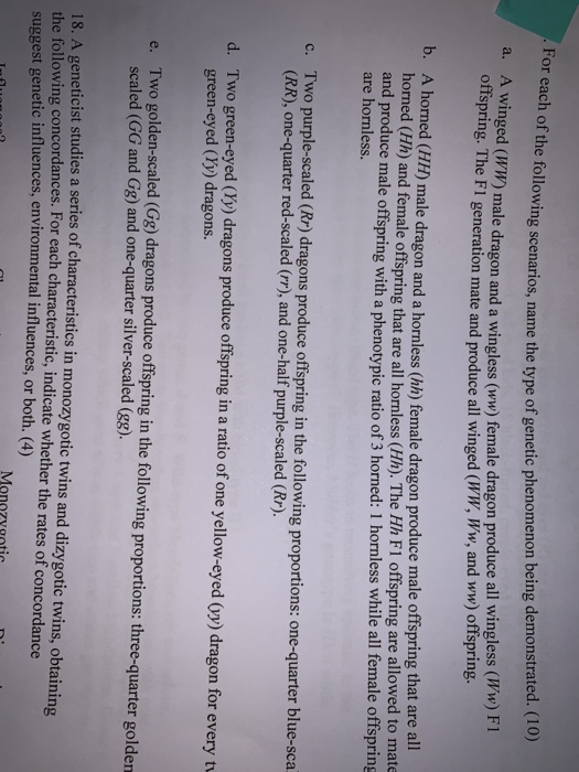 Solved of the following scenarios, name the type of genetic | Chegg.com