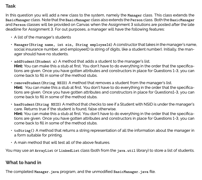 Solved Task In this question you will add a new class to the | Chegg.com