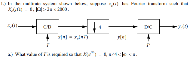 Solved In the multirate system shown below, suppose xc(t) | Chegg.com