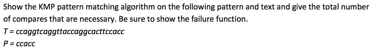 Solved Show the KMP pattern matching algorithm on the | Chegg.com