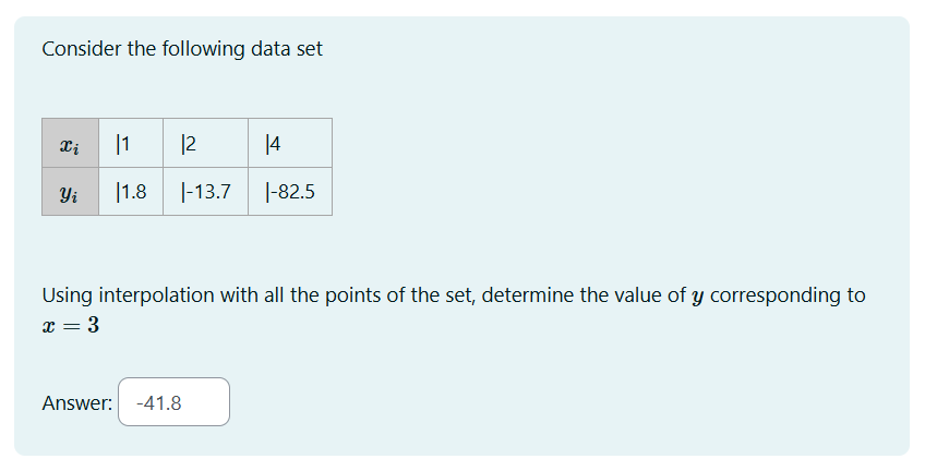 Solved Consider the following data set Using interpolation | Chegg.com