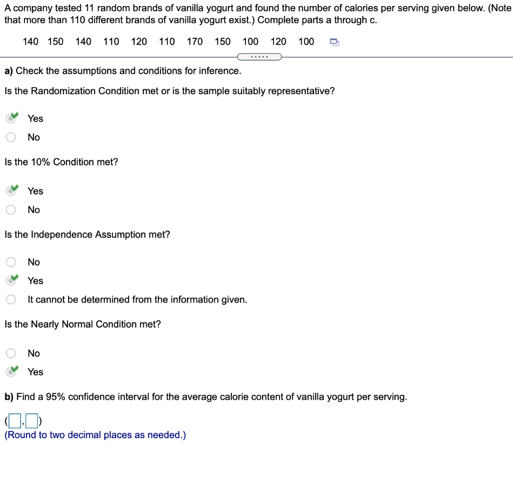 Solved A company tested 11 random brands of vanilla yogurt | Chegg.com