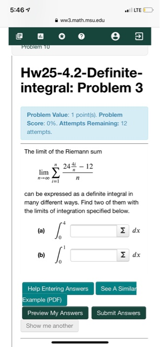 Solved 5:46 LTE ww3.math.msu.edu Hw25-4.2-Definite- | Chegg.com