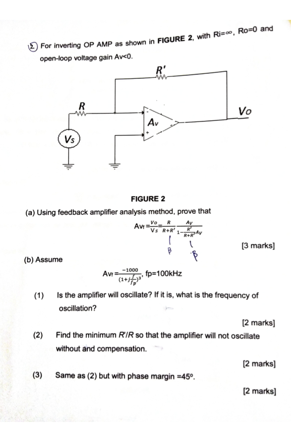 Solved 2 For inverting OP AMP as show open-loop voltage gain | Chegg.com