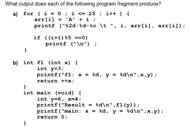 Solved What output does each of the following program | Chegg.com
