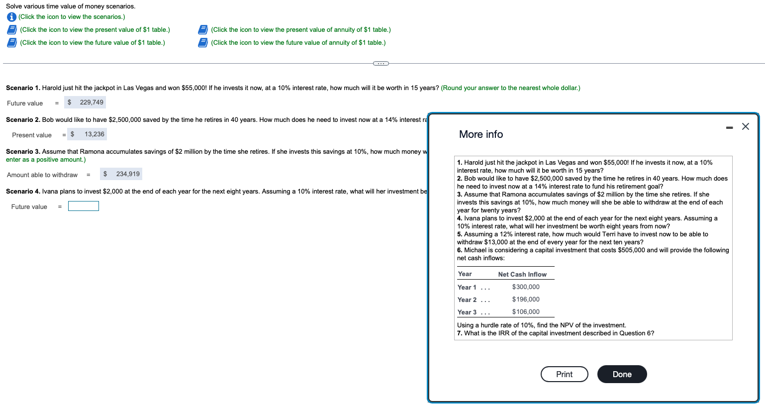 Solved Solve various time value of money scenarios. - (Click | Chegg.com