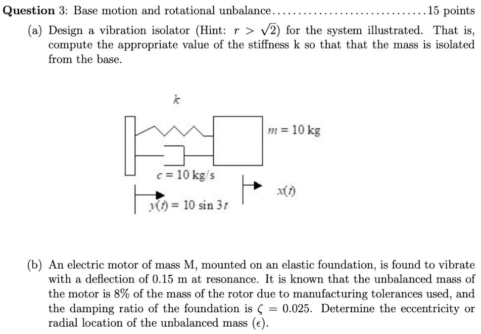 Solved Question 3: Base motion and rotational unbalance. (a) | Chegg.com