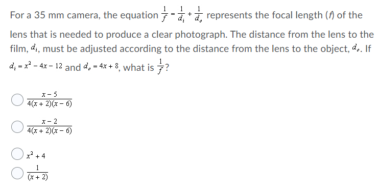 Solved 1 1 For a 35 mm camera, the equation id;+ , | Chegg.com