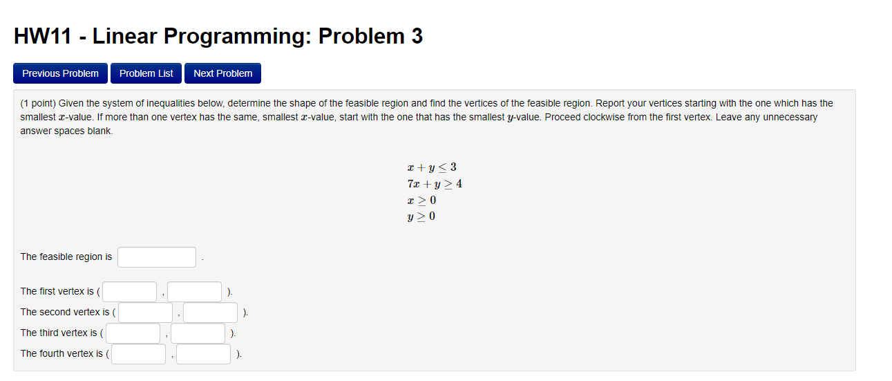 Solved HW11 - Linear Programming: Problem 3 Previous Problem | Chegg.com