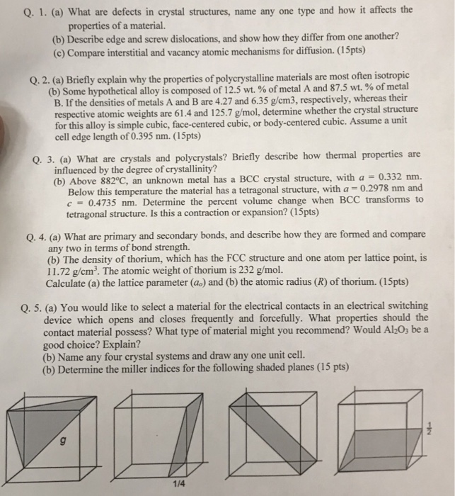 Solved Q. 1. (a) What are defects in crystal structures, | Chegg.com