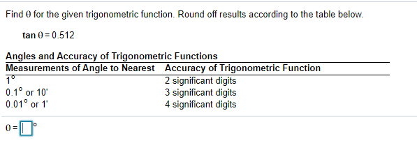 Solved Find 0 for the given trigonometric function. Round | Chegg.com