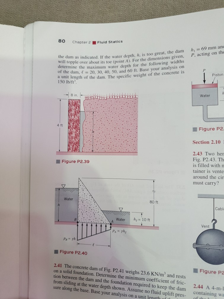 80 Chapter 2 Fluid Statics h= 69 mm anc P, acting on | Chegg.com