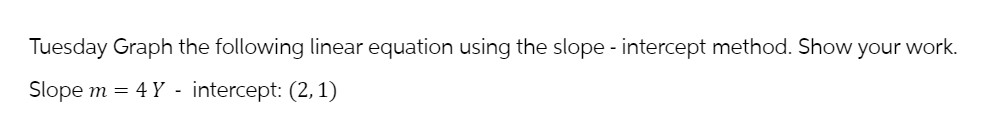 Solved Tuesday Graph the following linear equation using the | Chegg.com