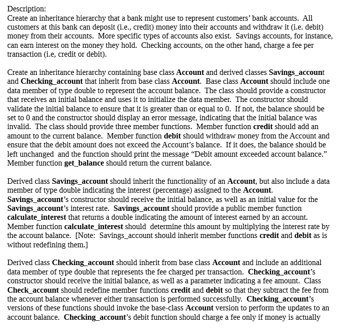 Solved Description Create an inheritance hierarchy that a | Chegg.com
