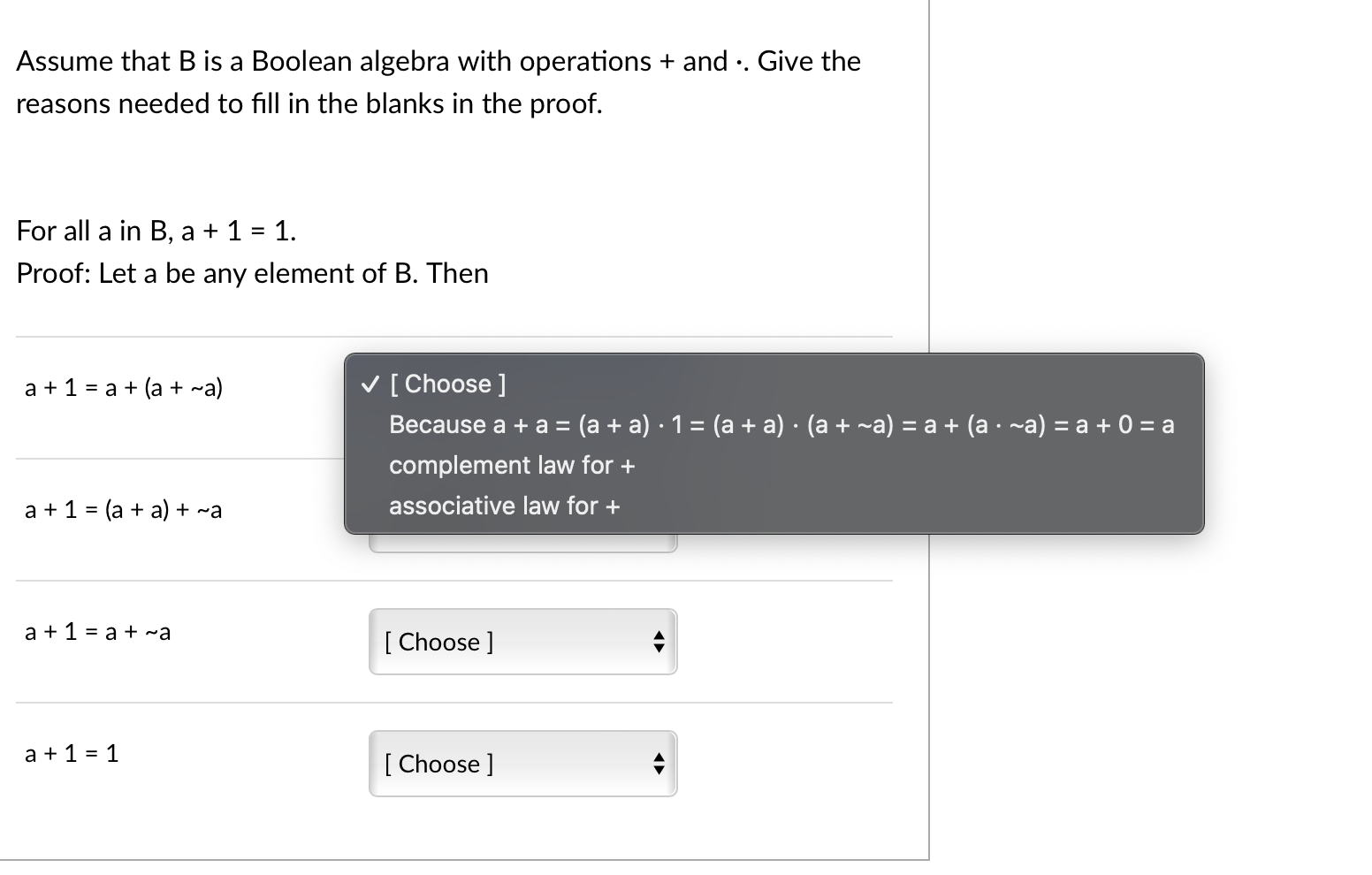 Solved Assume that B is a Boolean algebra with operations + | Chegg.com