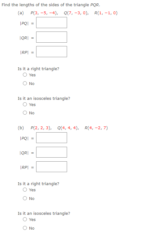 Solved Find the lengths of the sides of the triangle PQR. | Chegg.com