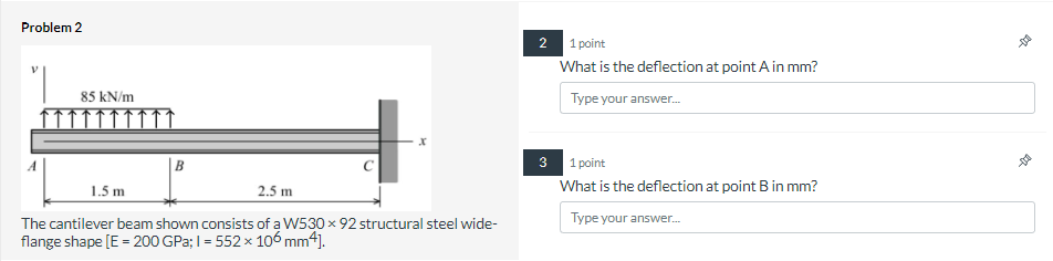Problem 2 2 1 point What is the deflection at point A | Chegg.com