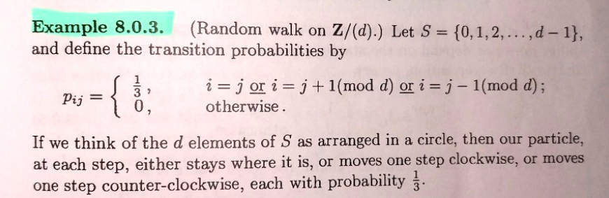 Solved Example 8.0.3. (Random walk on Z/(d).) Let | Chegg.com