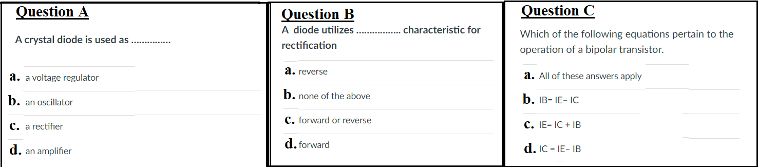 Solved Question A Question C Question B A diode utilizes | Chegg.com