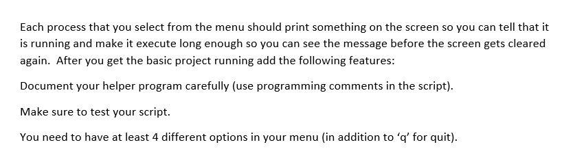 Solved Final scripting project, you will create a shell | Chegg.com