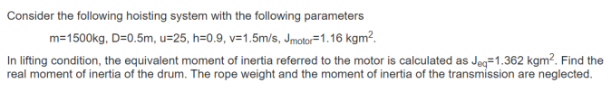 Solved Consider the following hoisting system with the | Chegg.com