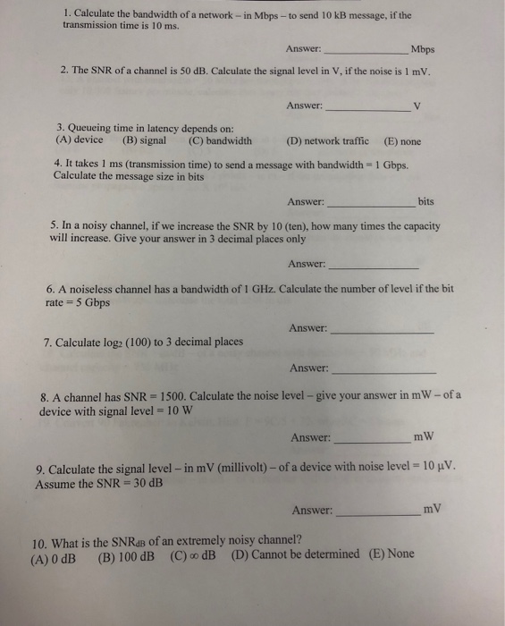 Solved 1. Calculate the bandwidth of a network- in Mbps- to | Chegg.com
