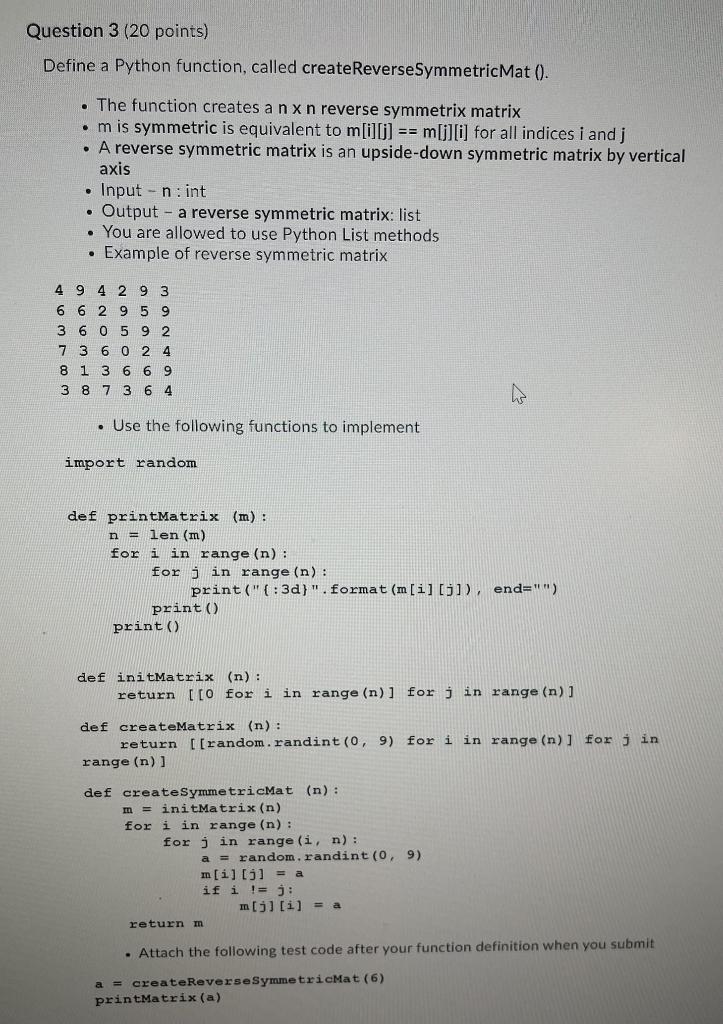 Solved Question 3 (20 points) Define a Python function, | Chegg.com