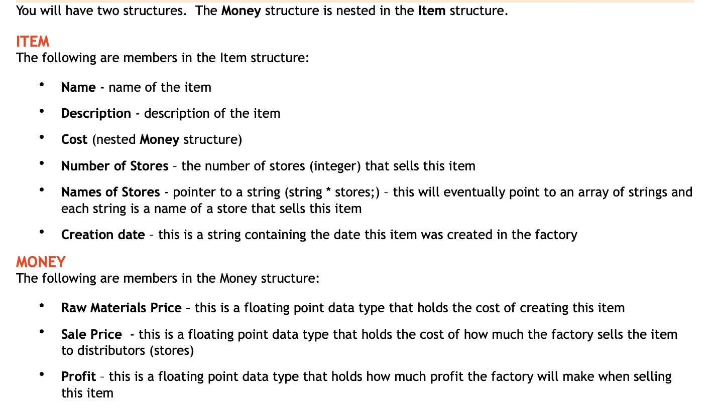 Solved You will have two structures. The Money structure is | Chegg.com