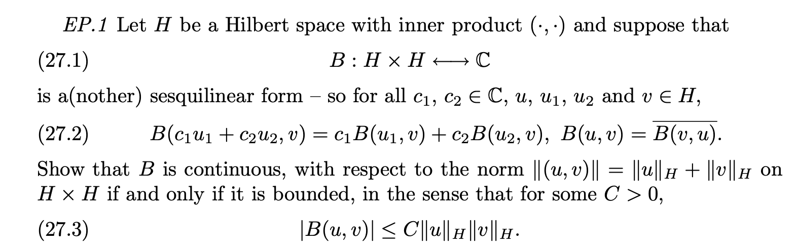 Solved EP.1 Let H be a Hilbert space with inner product (:, | Chegg.com