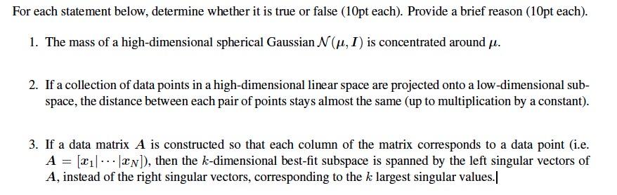 Solved For each statement below, determine whether it is | Chegg.com