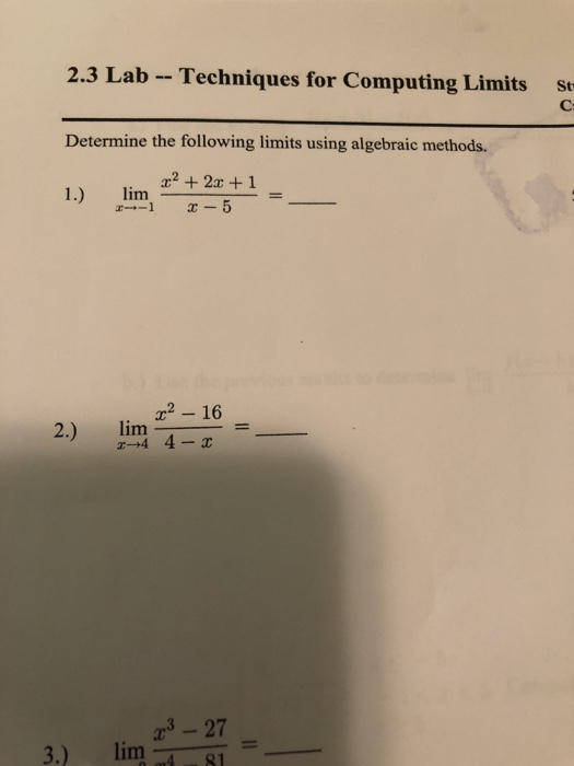 Solved 2.3 Lab -- Techniques for Computing Limits St | Chegg.com