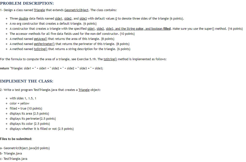 Solved Problem Description 1 Design A Class Named Triangle