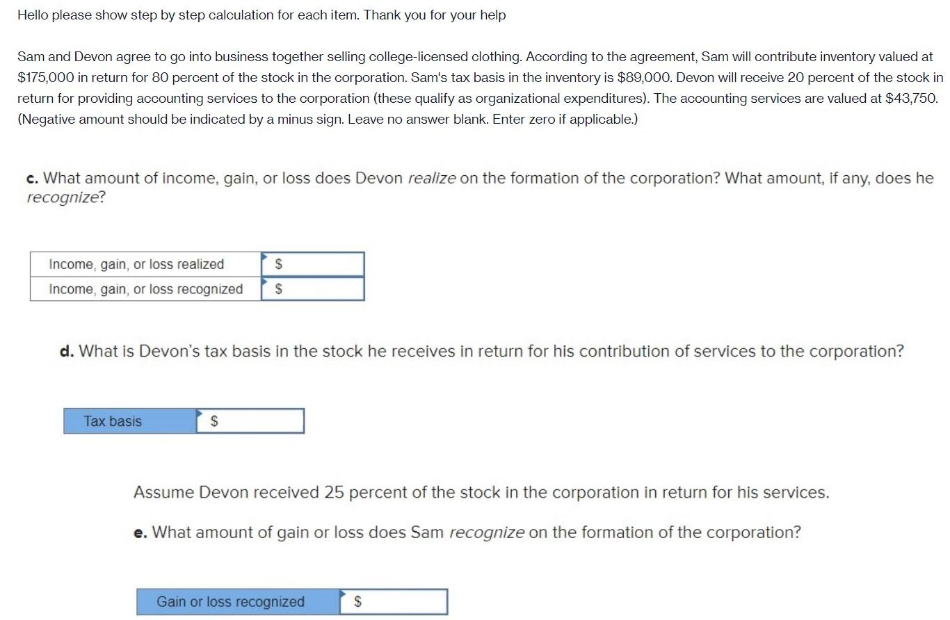 Solved Hello please show step by step calculation for each | Chegg.com