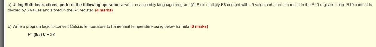 Solved a) Using Shift instructions, perform the following | Chegg.com