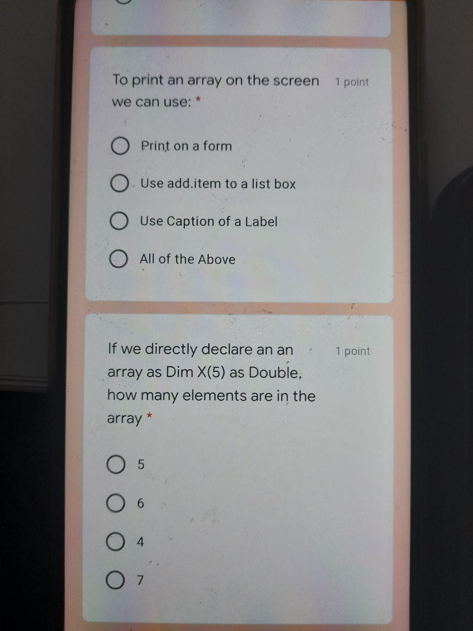 Solved 1 point To print an array on the screen we can use: * | Chegg.com