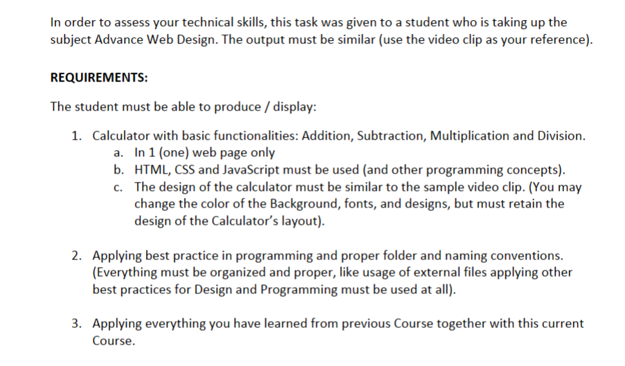 Solved In order to assess your technical skills, this task | Chegg.com