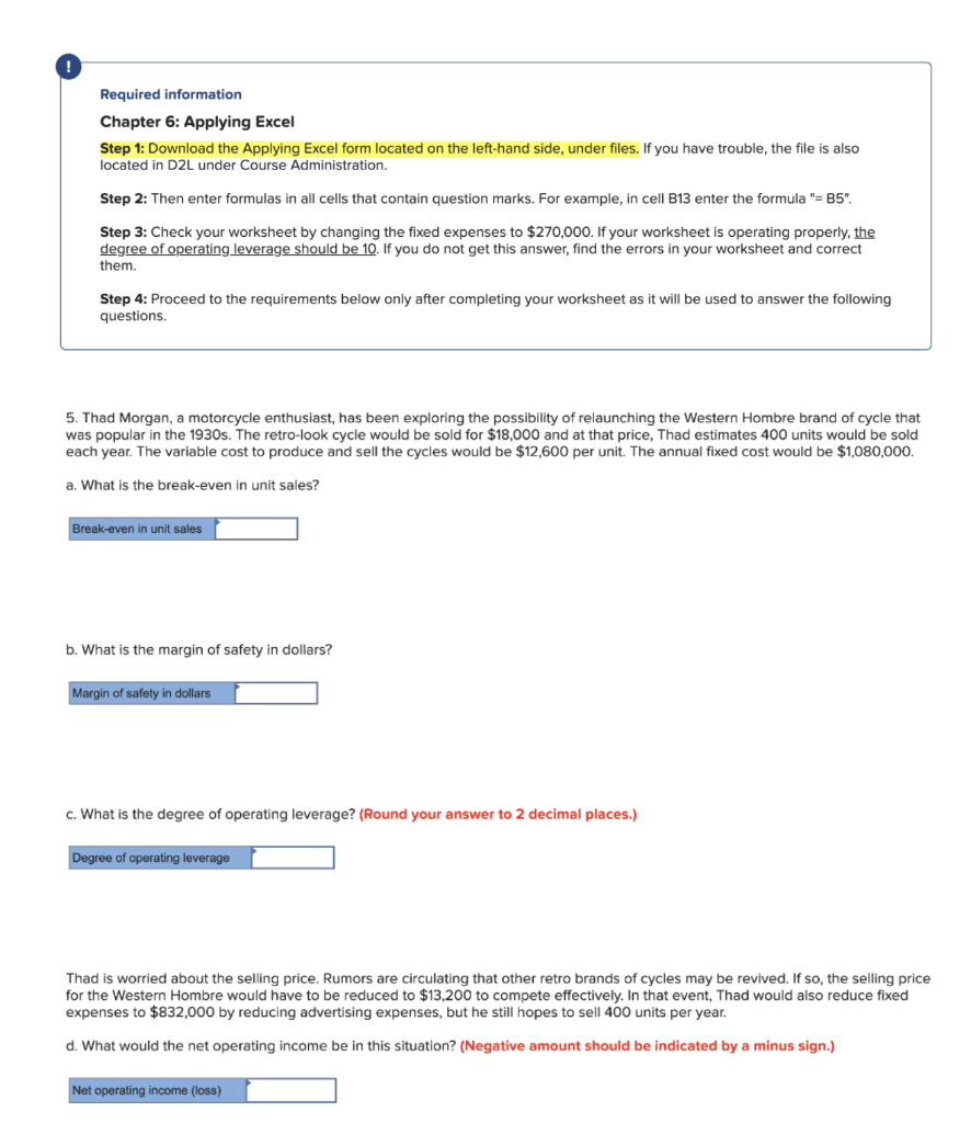 Solved Required information Chapter 6: Applying Excel Step | Chegg.com