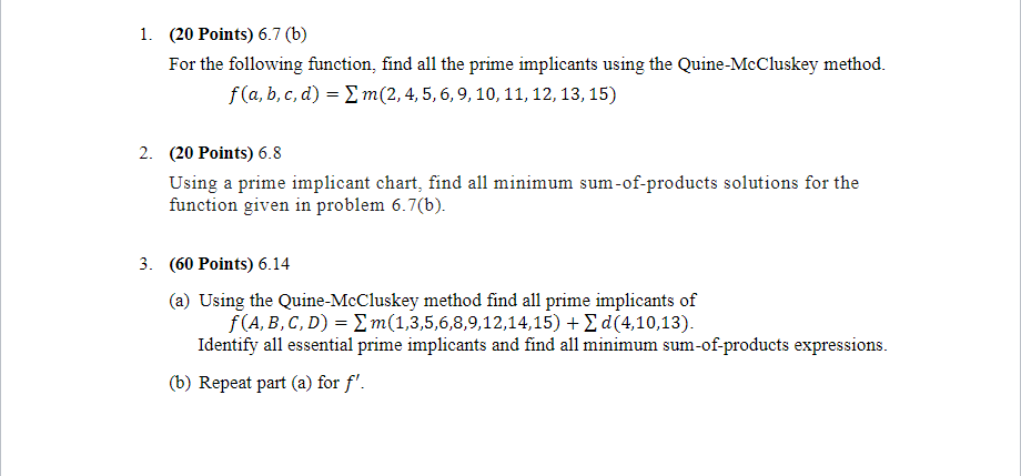 Solved (20 Points) 6.7 (b) For the following function, find | Chegg.com