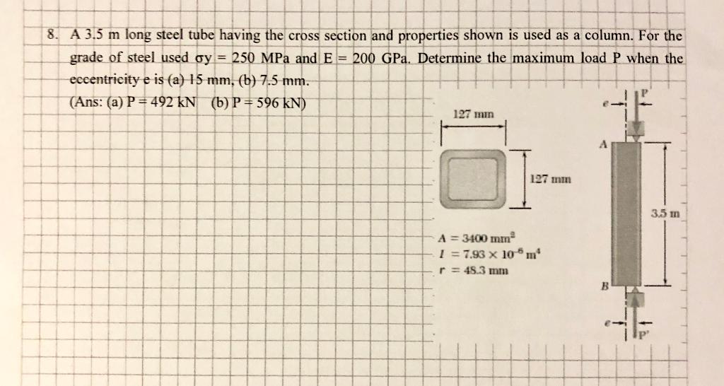 Solved 8. A 3.5 m long steel tube having the cross section | Chegg.com