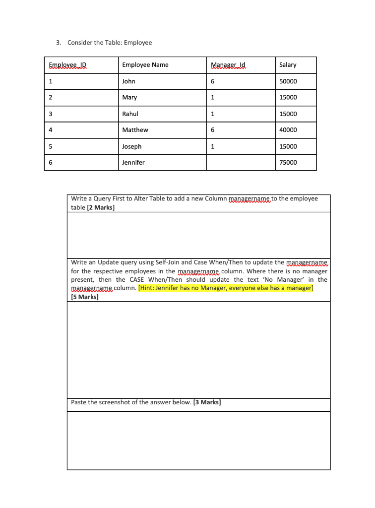 Solved 3. Consider the Table: Employee Employee JR Employee | Chegg.com