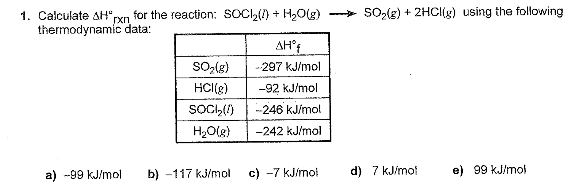 Solved SO2(g) + 2HCl(g) using the following 1. Calculate | Chegg.com