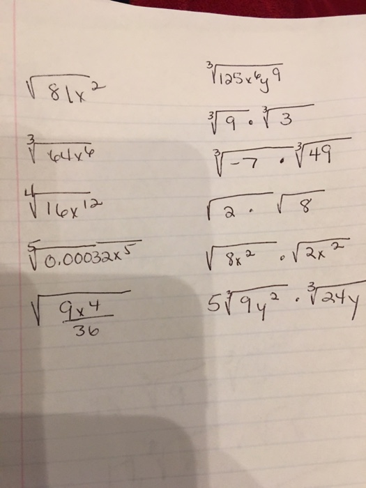 Solved squareroot 81x^2 cuberoot 64x^4 4th root 16x^12 | Chegg.com