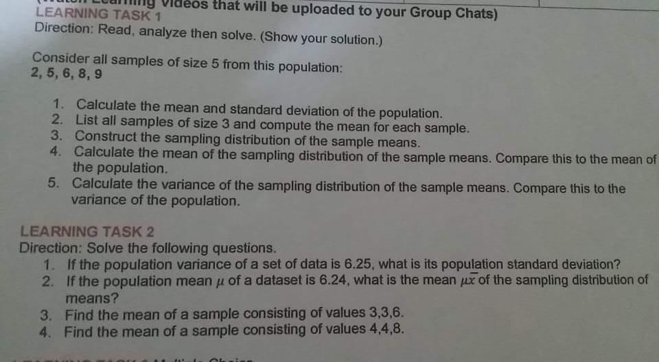 Solved that will be uploaded to your Group Chats) LEARNING | Chegg.com