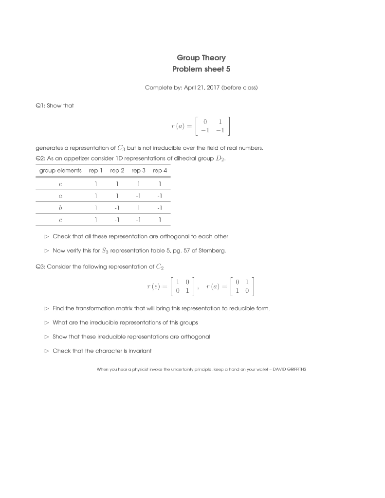 Group Theory Problem sheet 5 Complete by: April 21, | Chegg.com